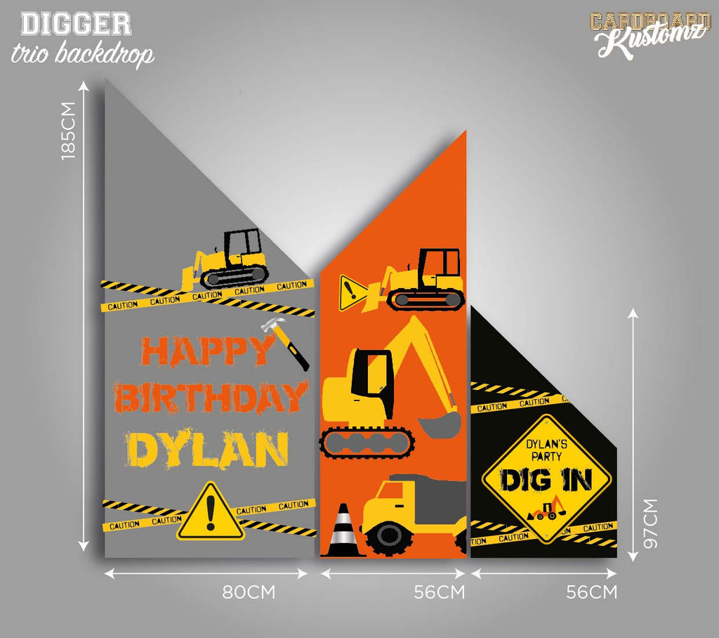 Customisable Digger/ Construction Photo Back Drop - Trio – Cardboard ...