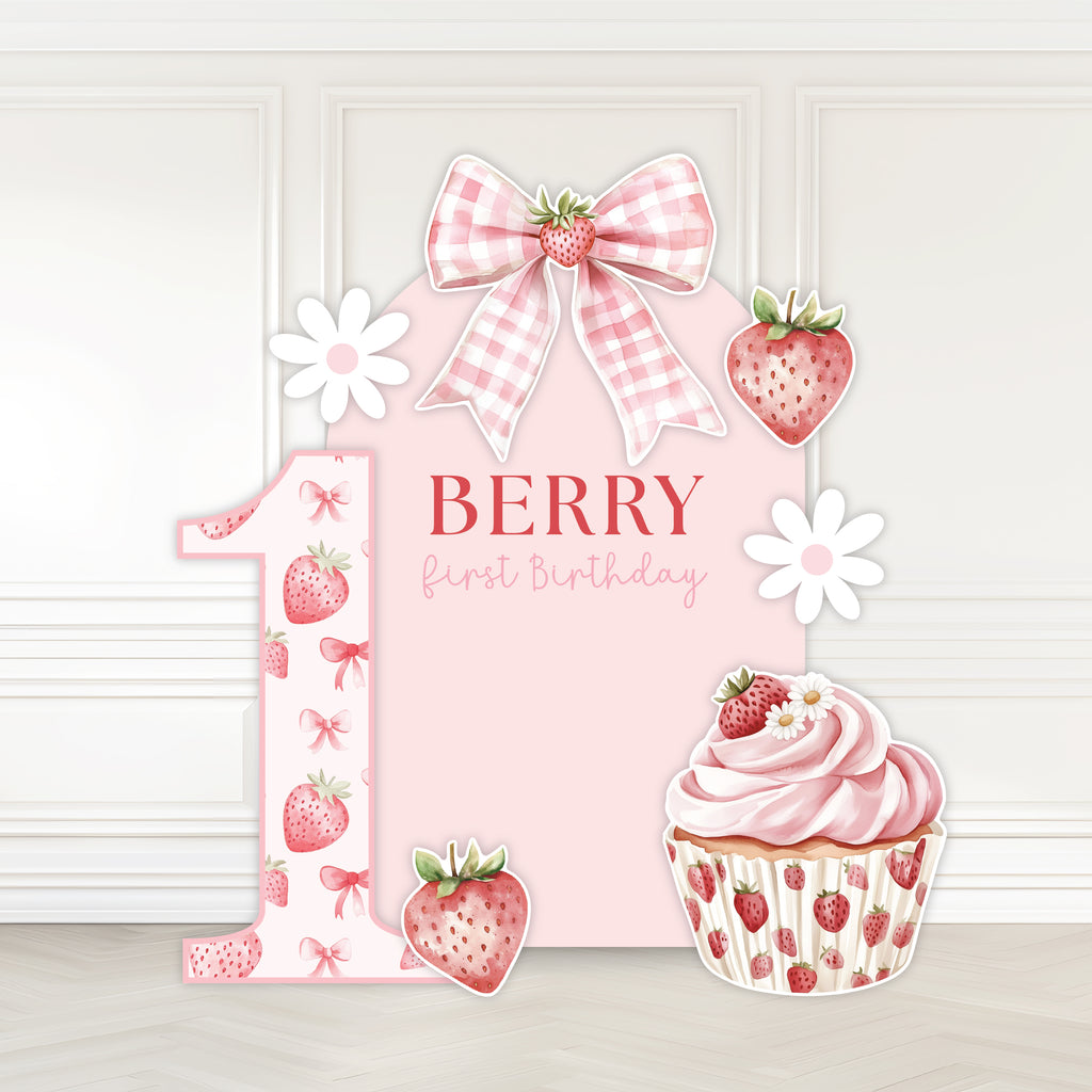 Mini Birthday Bundle | Strawberry Number 1 Backdrop – Cardboard Kustomz