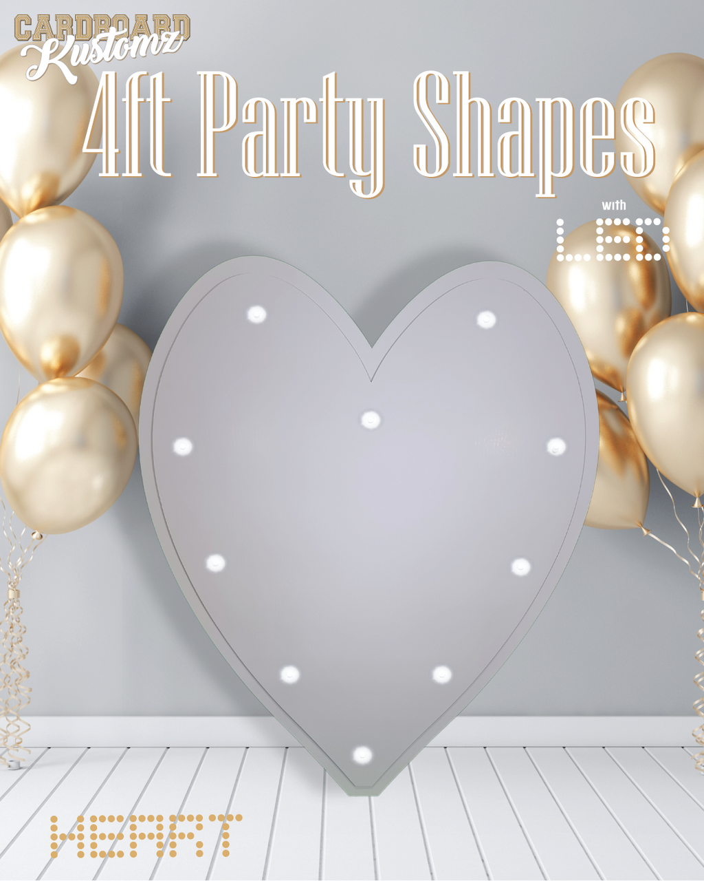 4ft Party Shapes with LED Heart White Or Printed – Cardboard Kustomz