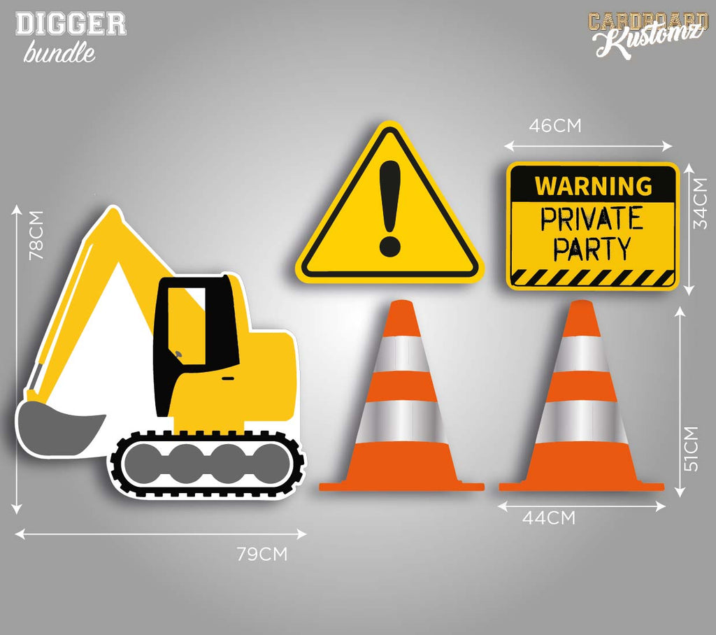 Digger/ Construction Set Of 5 Mini Party Cut Outs – Cardboard Kustomz