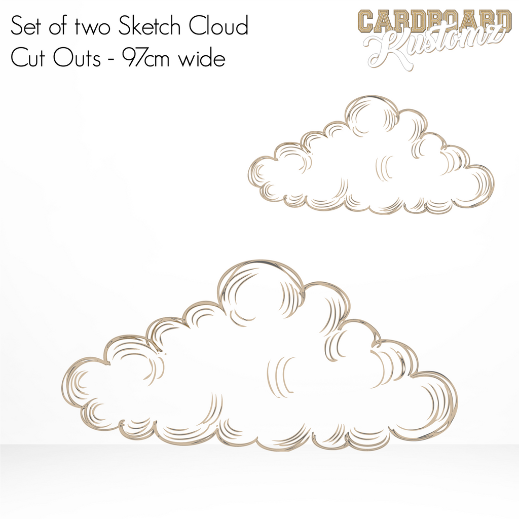 Set of Two Sketch Style Cloud Cut Out, Cardboard Cut Out, Clouds ...